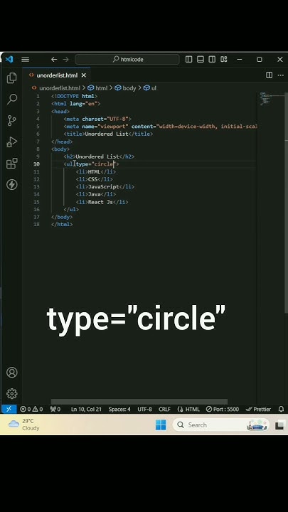 ul tag in HTML || Unordered list #code #coding #html #unorderedlist # ...