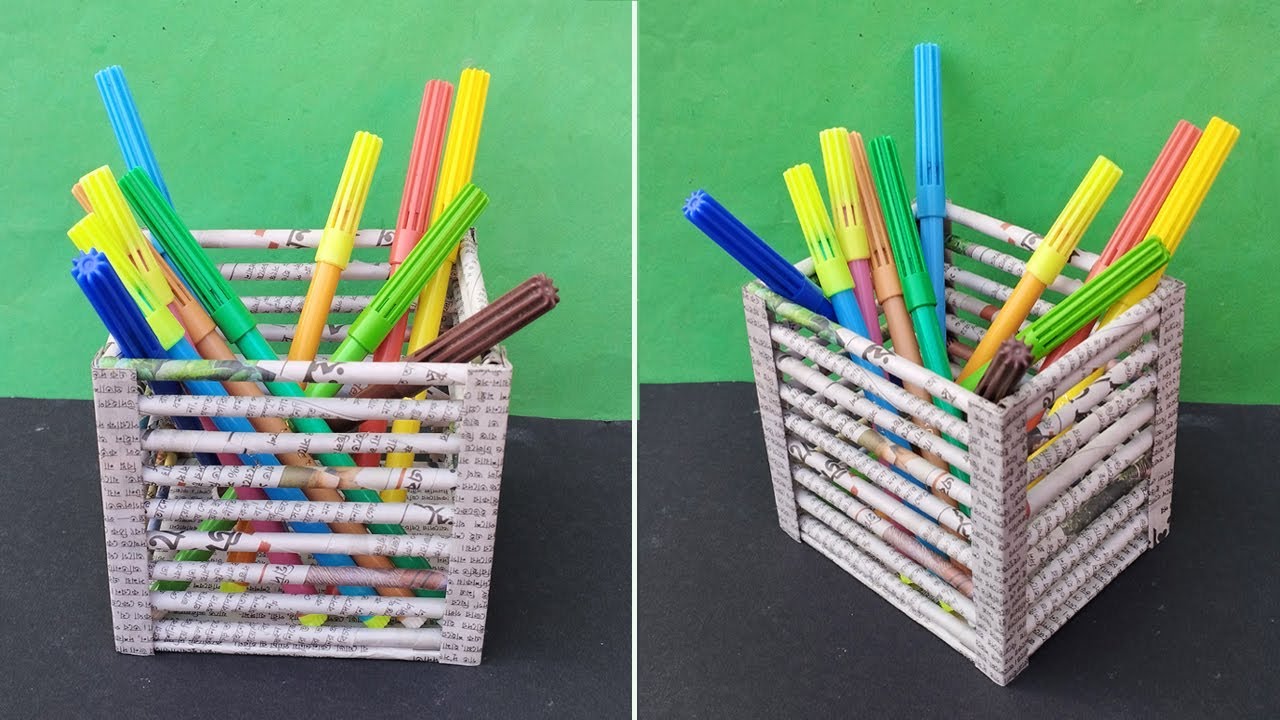 DIY pen stand with newspaper | Newspaper pen stand | Paper pen stand ...