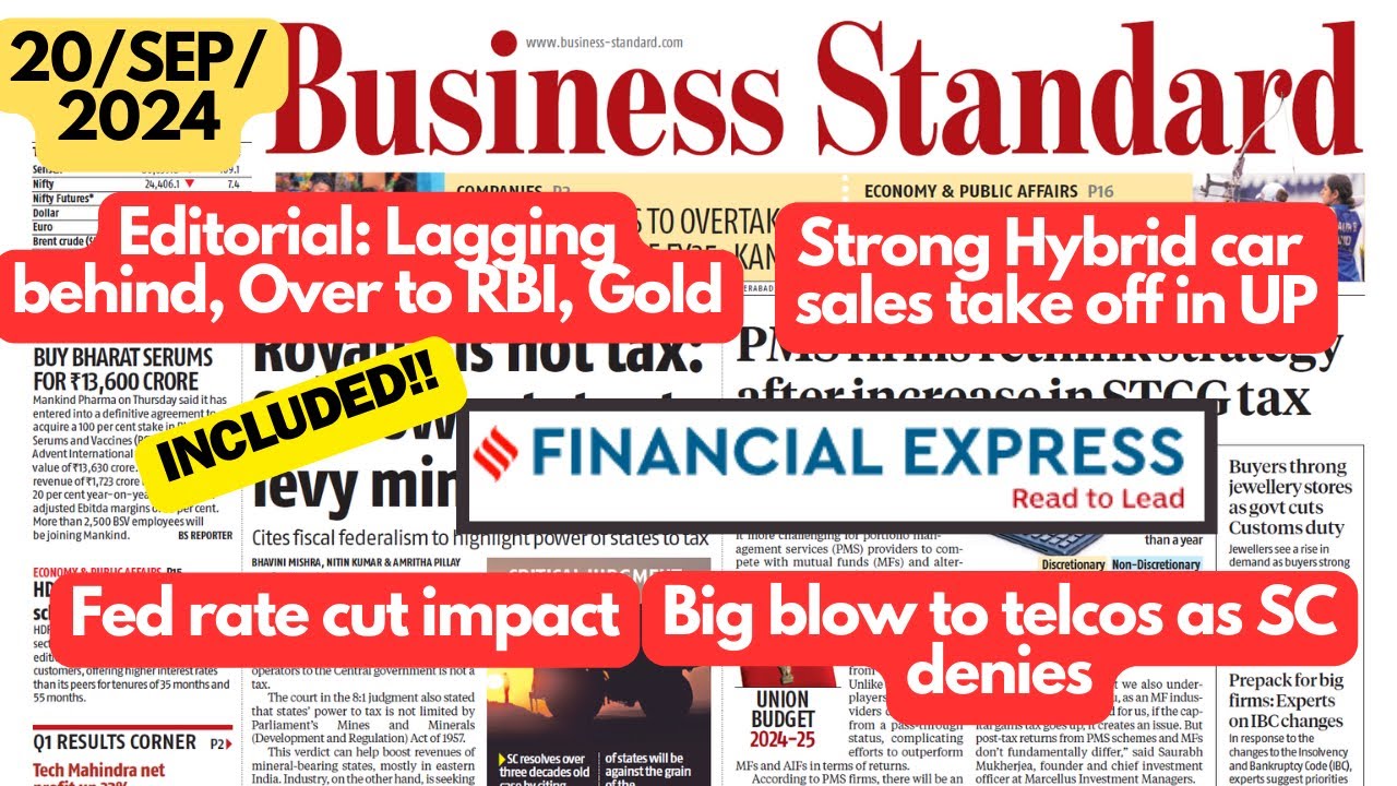 🔴Business Standard Analysis | Sep 20, 2024 | Editorial: State's, RBI ...