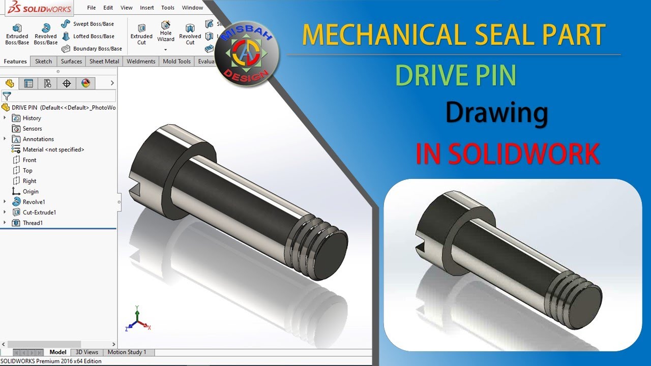 Mechanical Seal Drawing Drive pin in solidworks - YouTube