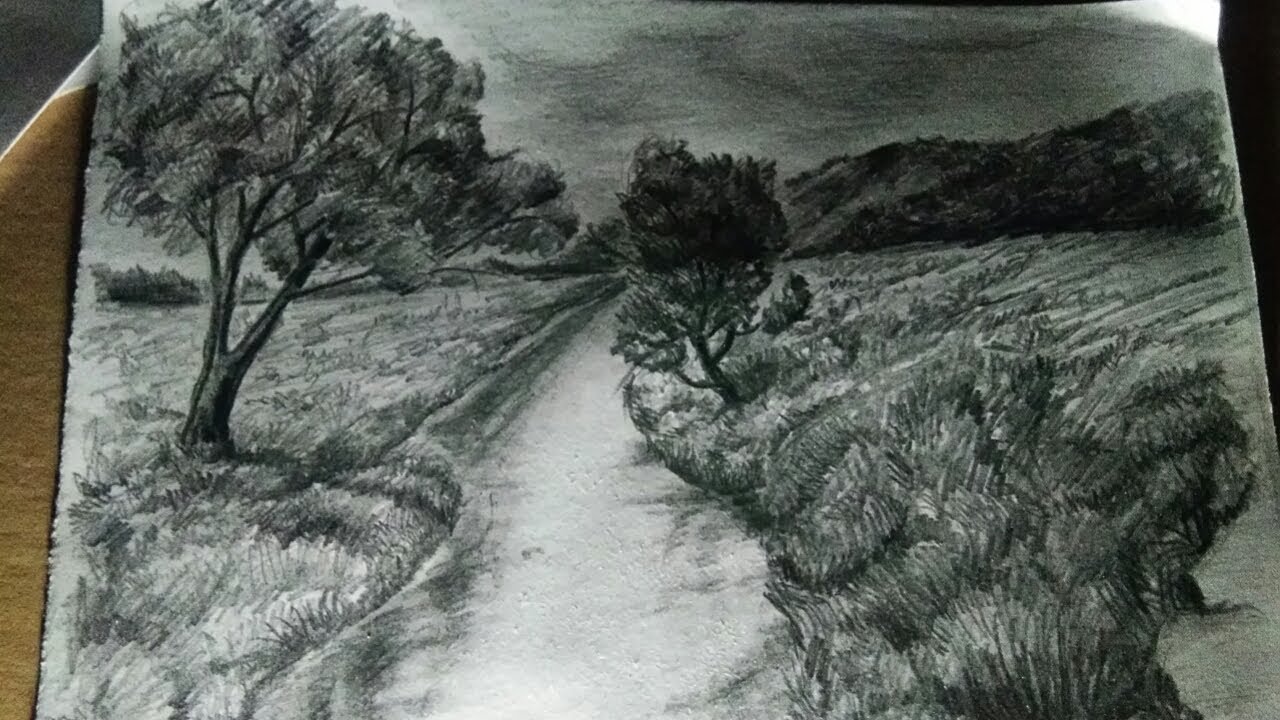 Landscape drawing//How to draw a landscape scenery easy steps by step ...