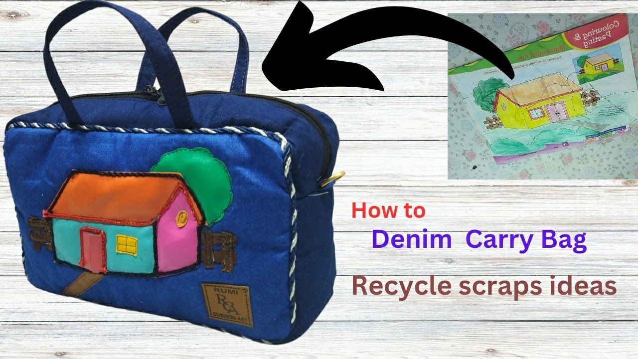 sewing small denim carry bag tutorial from scrap, recycle scraps ideas ...