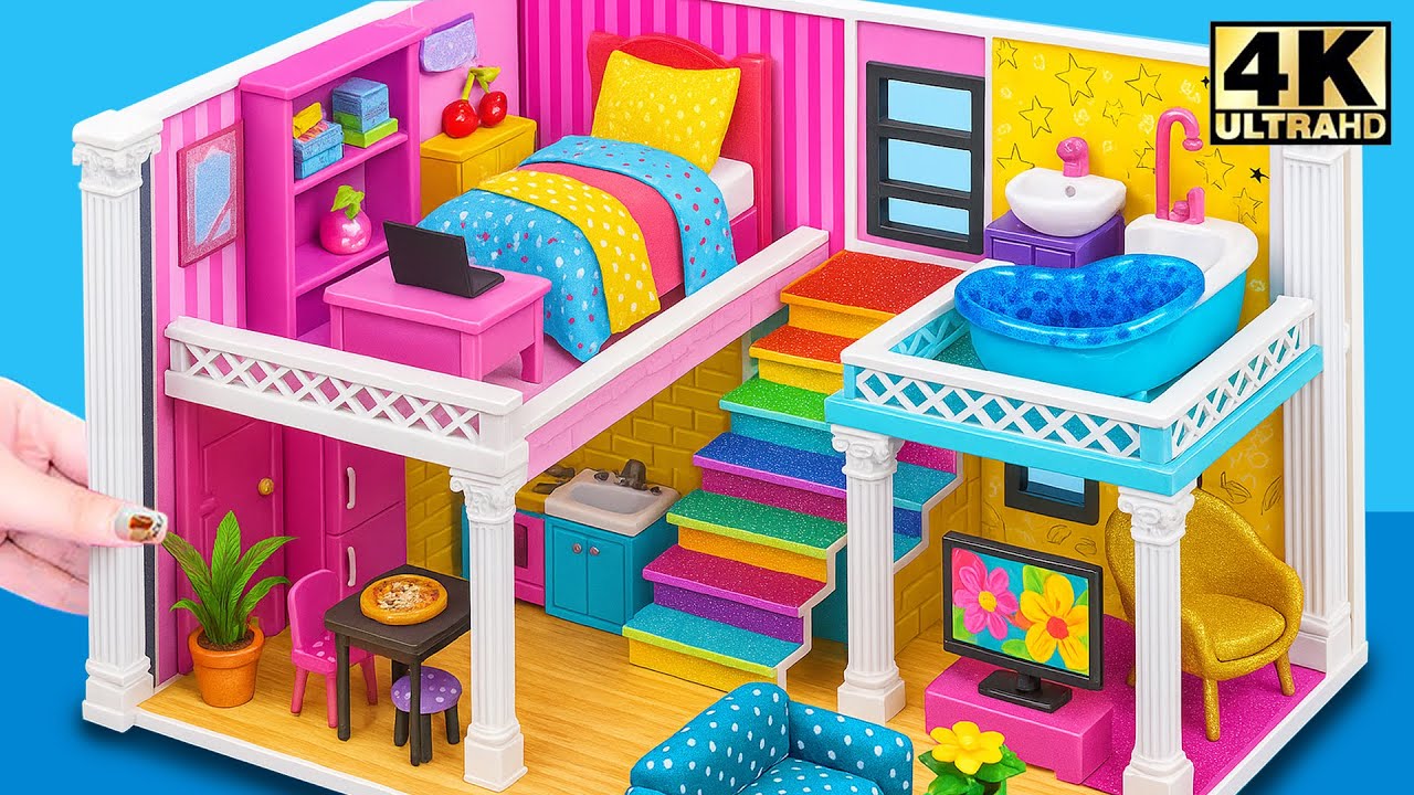 Build Easy Mini House Using Pink Cardboard with Bedroom and Bathroom ...