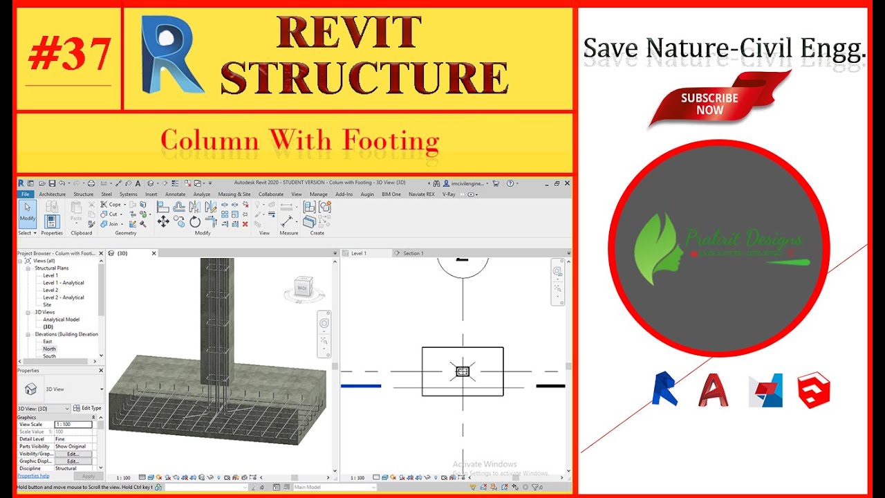 #37. Column With Footing In Revit.| Revit Structure For Free. - YouTube