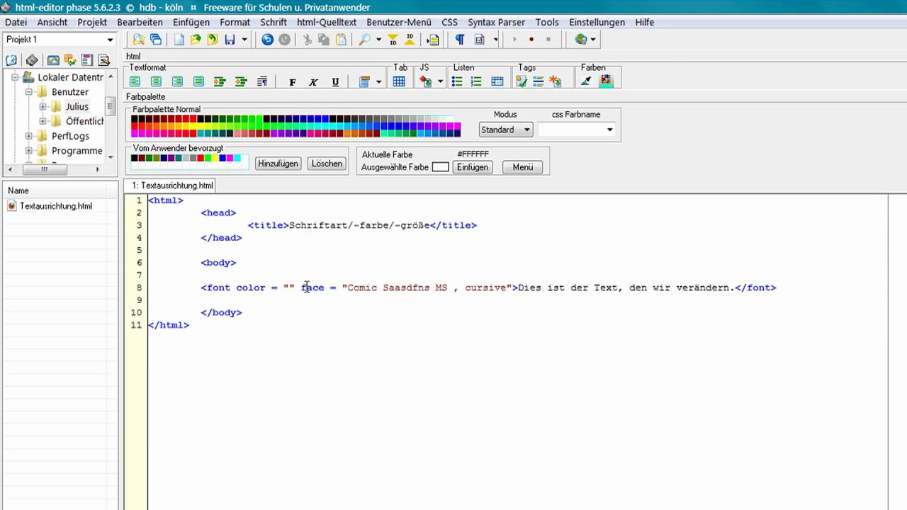Html Kurs 3 2 Textgestaltung Schriftart Farbe Größe Deutsch Youtube