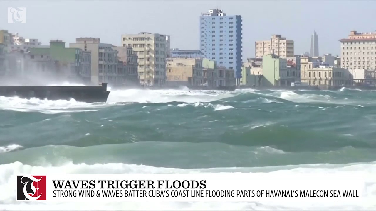 Huge waves trigger floods in Cuba's capital - YouTube