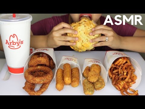 ASMR Arby's Roast Beef Sandwich, Onion Rings, Jalapeno Poppers EATING SOUNDS