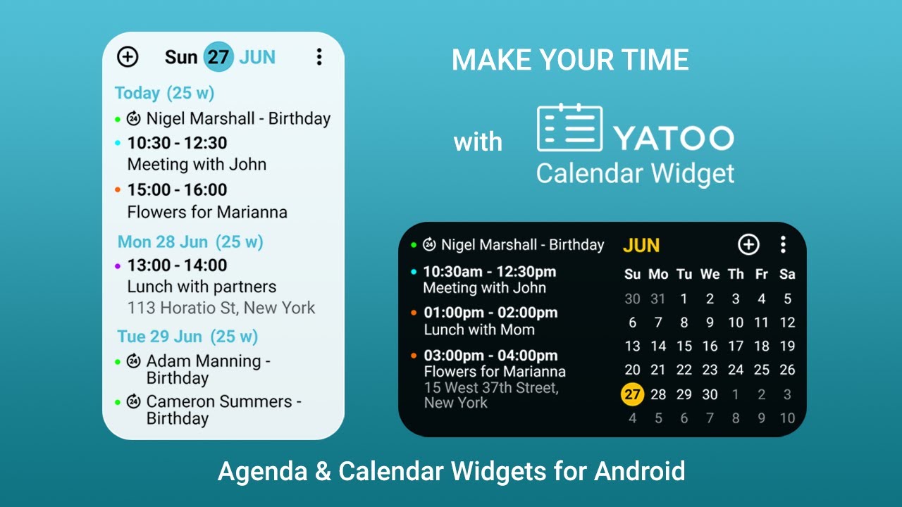 Agenda & Calendar Widgets for Android - YATOO Calendar Widget v 1.01 ...
