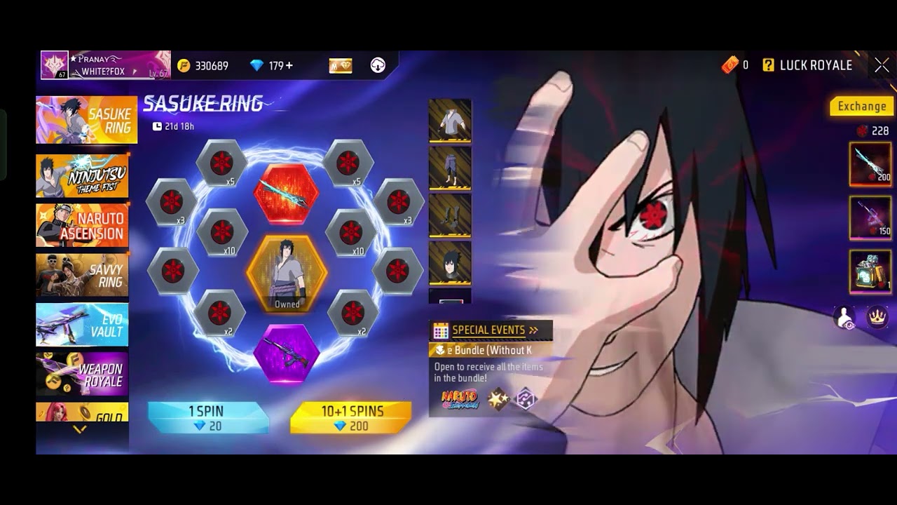 😍🥰Spinning New SASUKE UCHIHA Ring Event 😍🥰 - Free Fire Telugu - Telugu ...