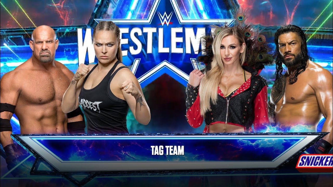 GOLDBERG & RHONDA ROUSEY VS CHARLOTTE FLAIR & ROMAN REIGNS - YouTube