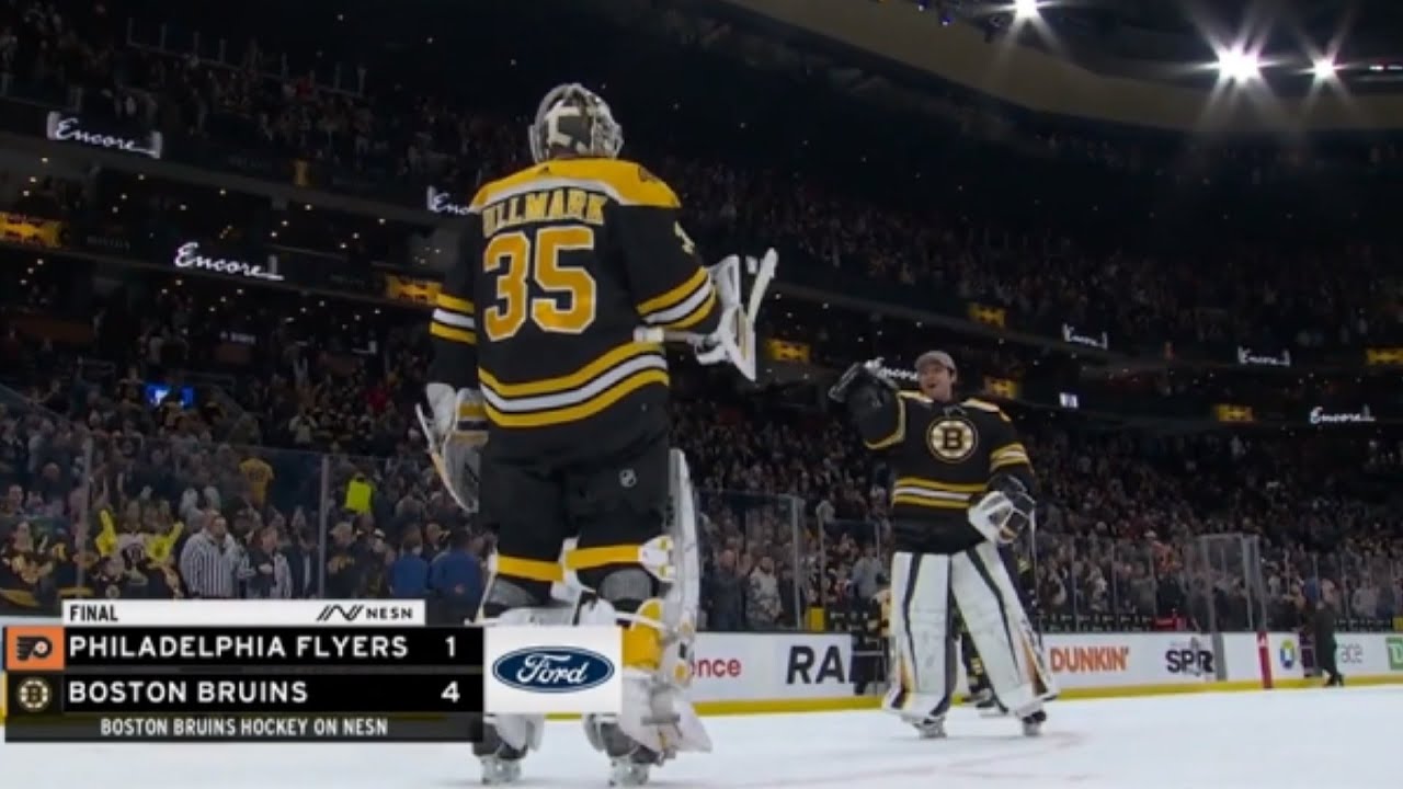 The Boston Bruins Goalie Celly Is Back After Win - YouTube