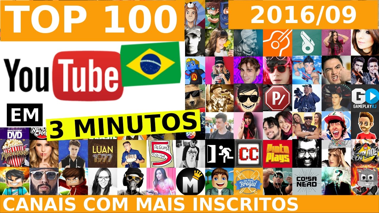 Os 100 Canais do BRASIL com mais inscritos - EM 3 MINUTOS (SETEMBRO ...
