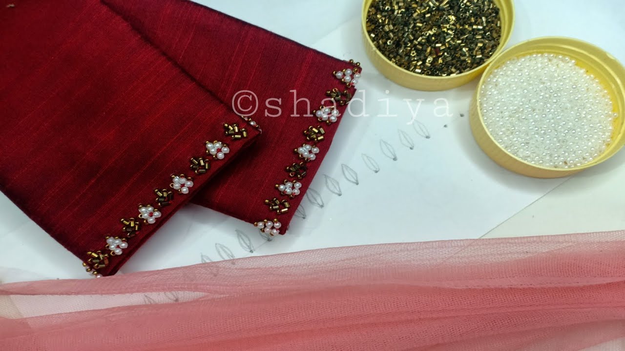 Super easy beadwork embroidery with normal needle for blouse and salwar ...