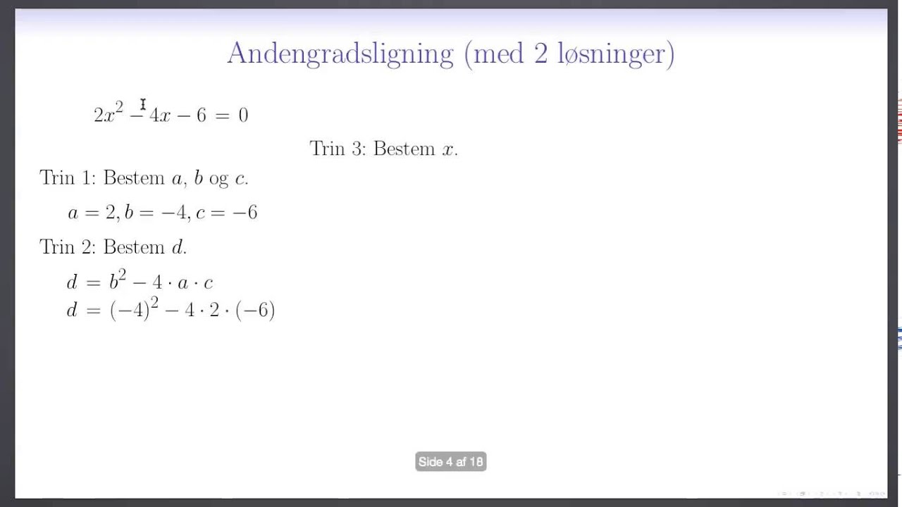 Tal og Ligninger L4 - Andengradsligning med to løsninger - YouTube