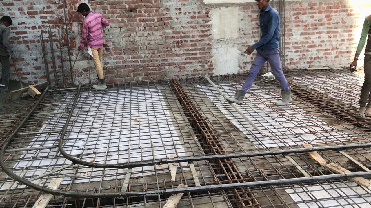 Construction site visit, lapping of bar, slab concrete filling - YouTube
