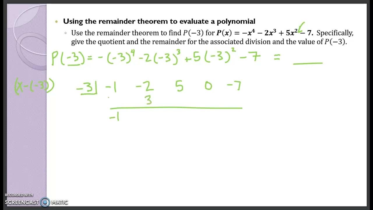 Using the remainder theorem to evaluate a polynomial - YouTube