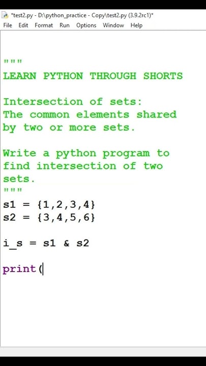 How To Find Intersection Of Two Sets In Python Shorts Pythonsetintersection Pythonsets