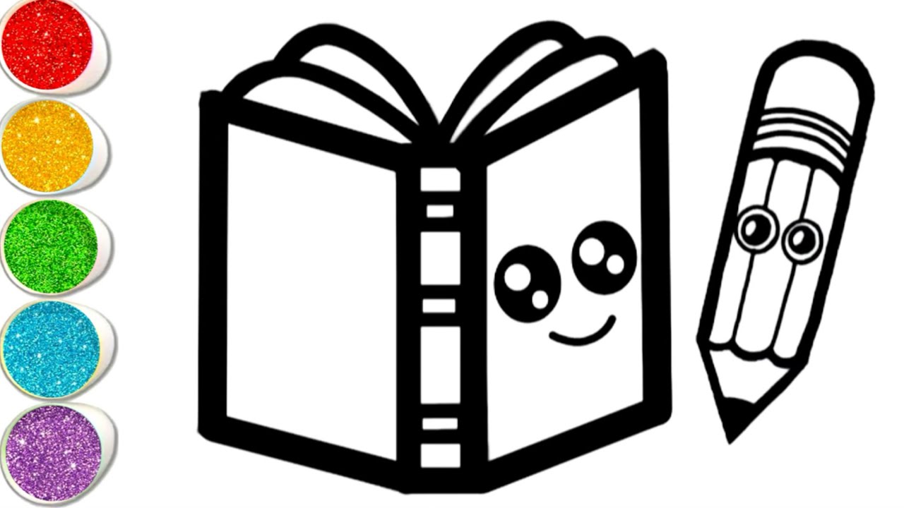 Cute Book 📖 and Pencil ️ Drawing Colouring and Painting Step by Step ...