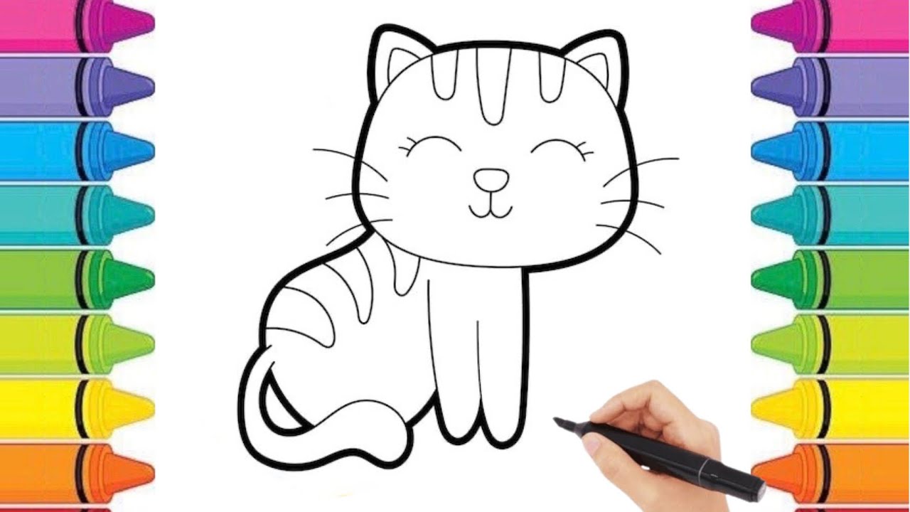 How to Draw cat | Kids Drawing and colouring cat | belajar menggambar ...