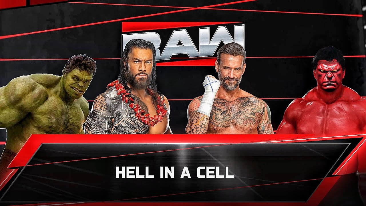 Hulk Vs Roman Reigns Vs CM Punk Vs Red Hulk - Hell In A Cell Match At ...