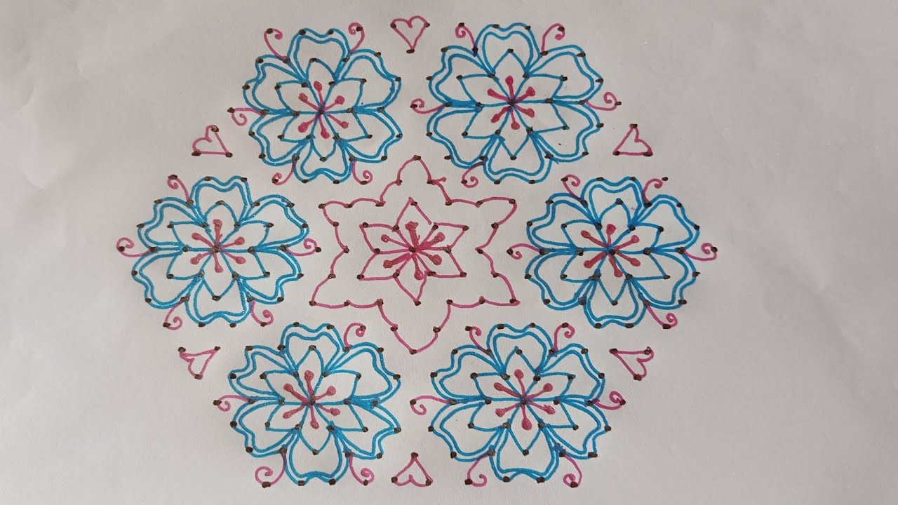 19x10 big dots rangoli festival 🎎🎎 rangoli simple and easy dots kolam ...