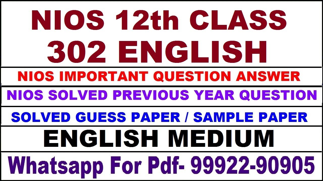 Nios 12th english 302 important questions answer | english 302 previous ...