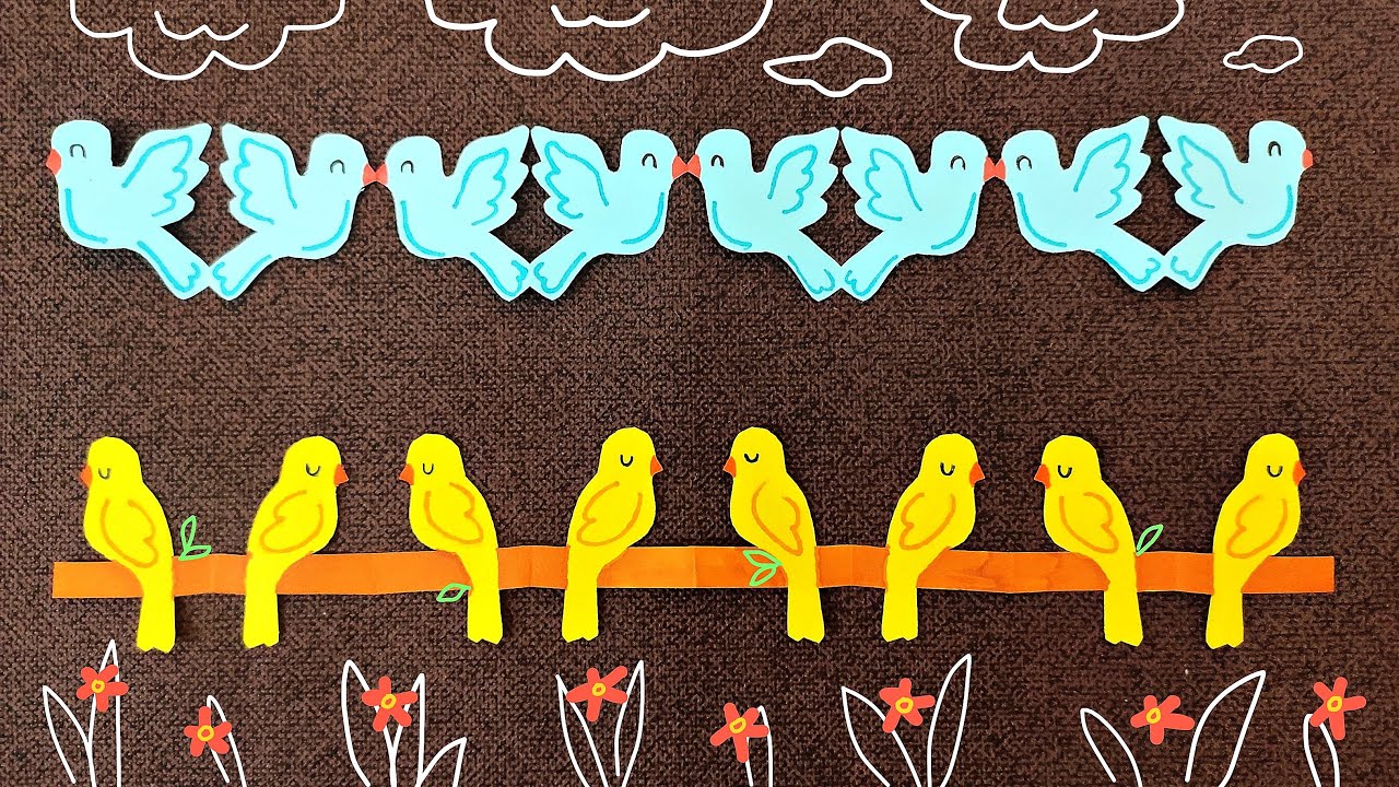 🦜 Beautiful Bird Paper Chain Making Idea | Paper Bird Border Design ...