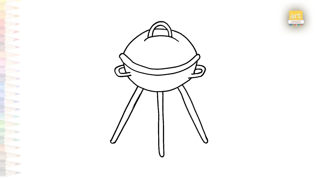 Barbeque Grill drawing easy | Outline art tutorial | How to draw ...