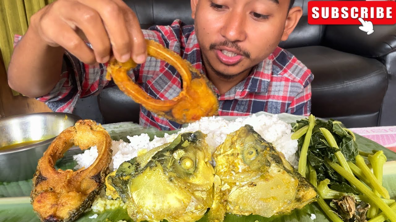 2 FISH HEAD CURRY with RICE//chilli//pumpkin leaves. @Sumanstble - YouTube