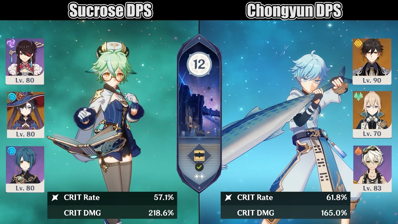 Sucrose DPS and Chongyun DPS | Spiral Abyss 12 (9 star) | Genshin ...