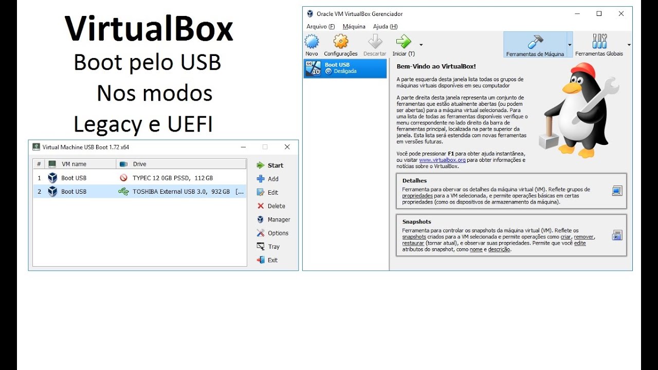 VirtualBox Boot USB via Legacy e UEFI - YouTube