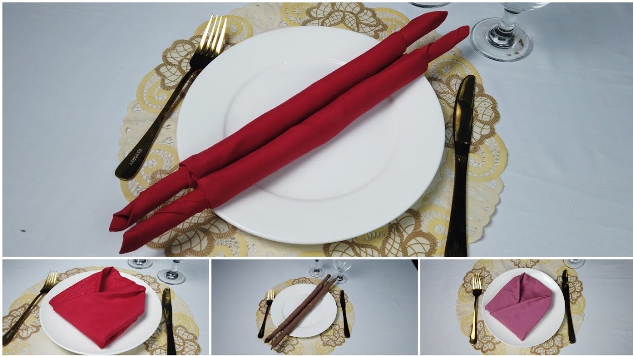 2 BEAUTIFUL FOLD DESIGN TABLE NAPKIN FOLDING with the glass for ...