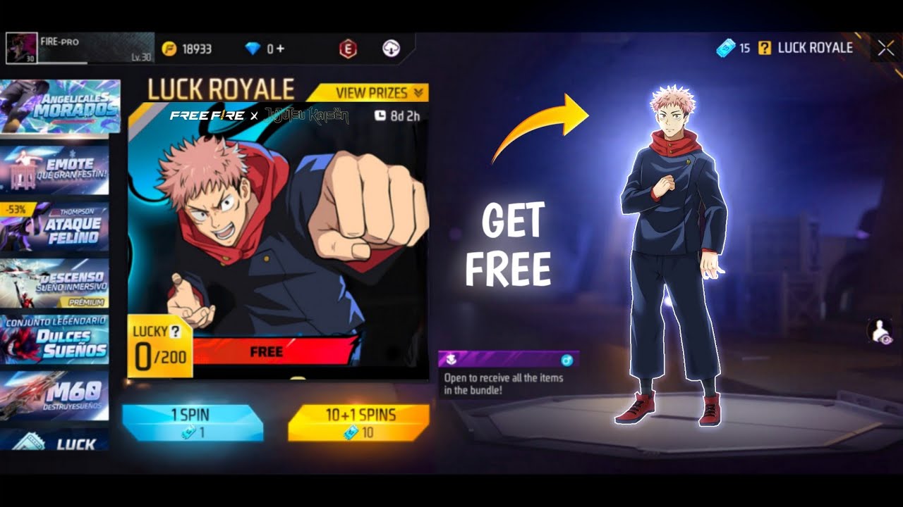 Free Fire X jujutsu Kaisen Get Free yuji Bundle I Got 5 legendary free ...