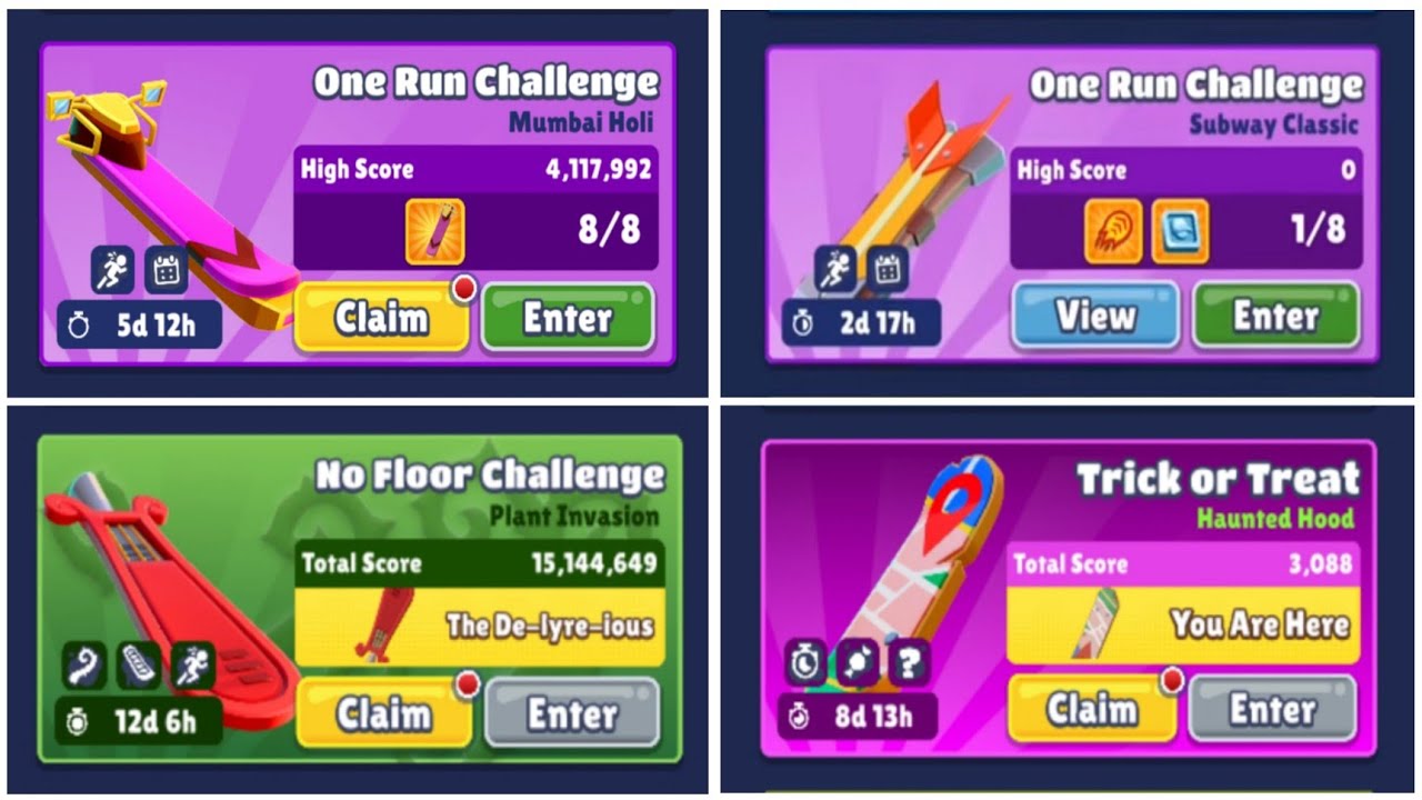 Subway Surfers : 4 Different RARE Challenges to get 4 Different ...