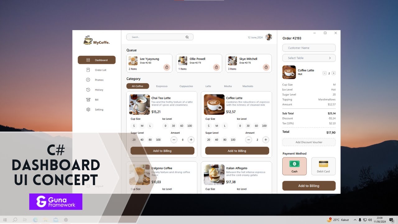 Caffe POS System Dashboard UI Design - Winform C# Guna Framework - YouTube