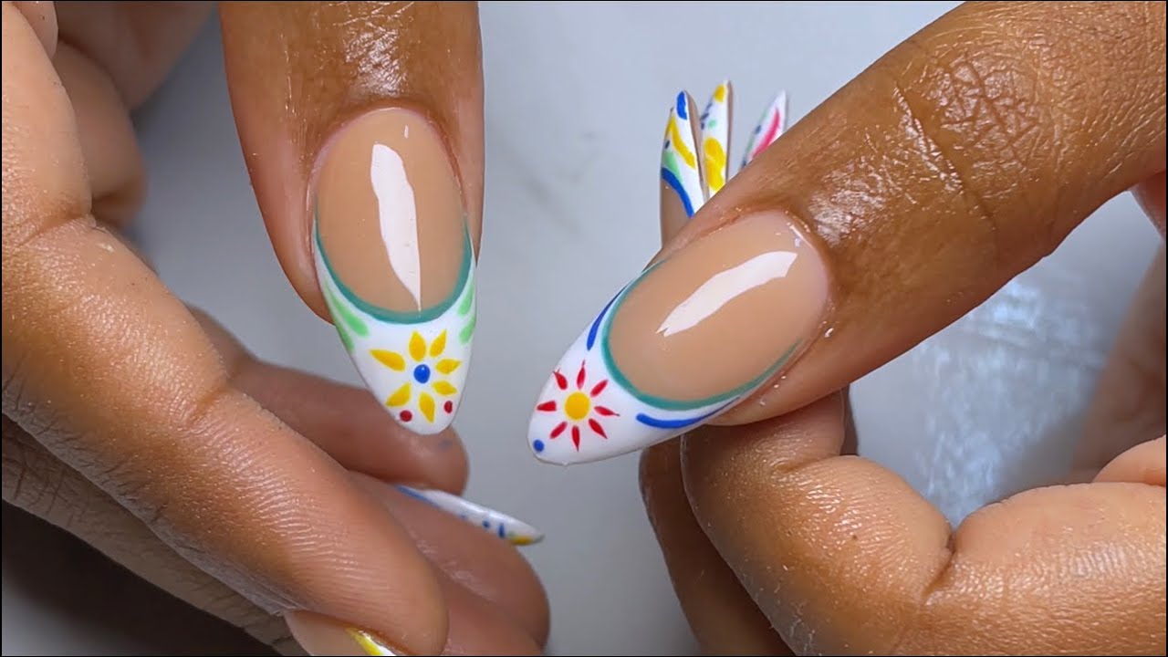 Frenchtips Acrylic Nails and Line Nail Art - YouTube