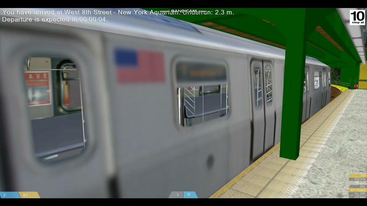 OpenBVE Old R160A-2 Alstom F train arriving & departing at West 8th Street New York Aquarium ...
