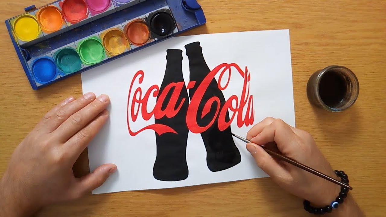 How to draw a Coca Cola logo with bottles 2021 - YouTube