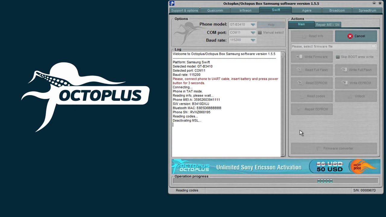 Samsung GT-B3410 Read Codes with Octoplus Box - YouTube