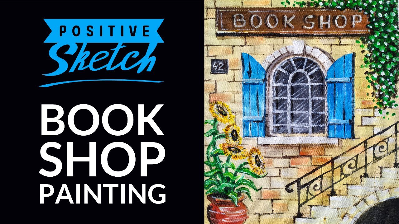 Acrylic painting, Cityscape, Book Shop, Painting tutorial for beginners ...