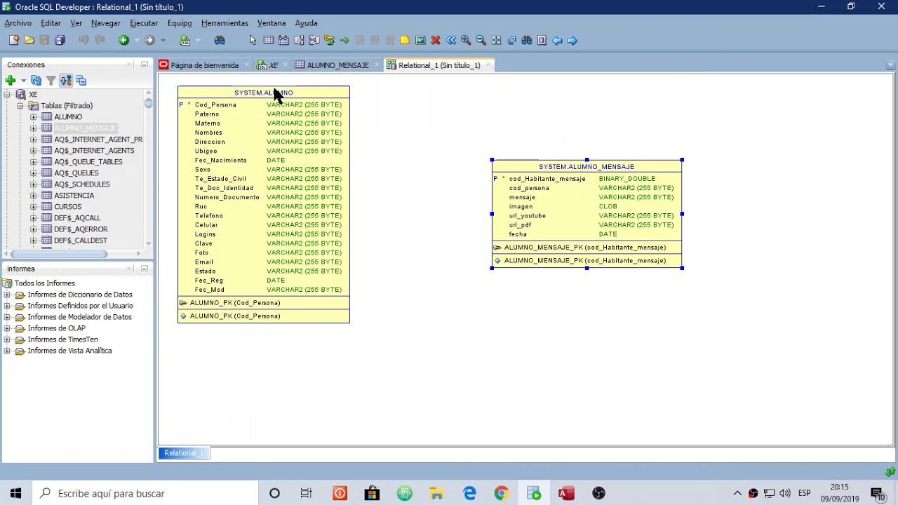Relacionar Tablas en Oracle mediante Vista Diseño - YouTube