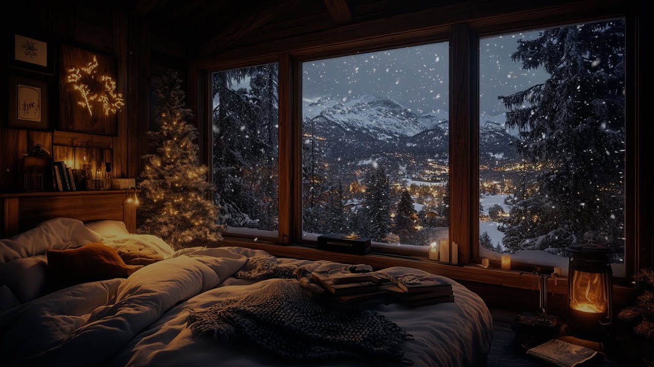 Snowy Night in a Warm Cabin | Relax with Crackling Fire and Whistling ...