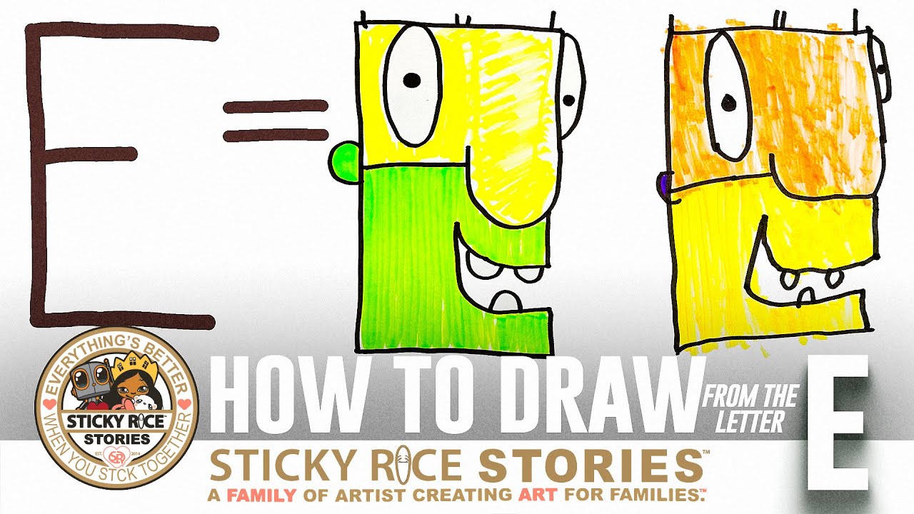 How To Draw a face out of the alphabet letter "E" | Kids Art - YouTube
