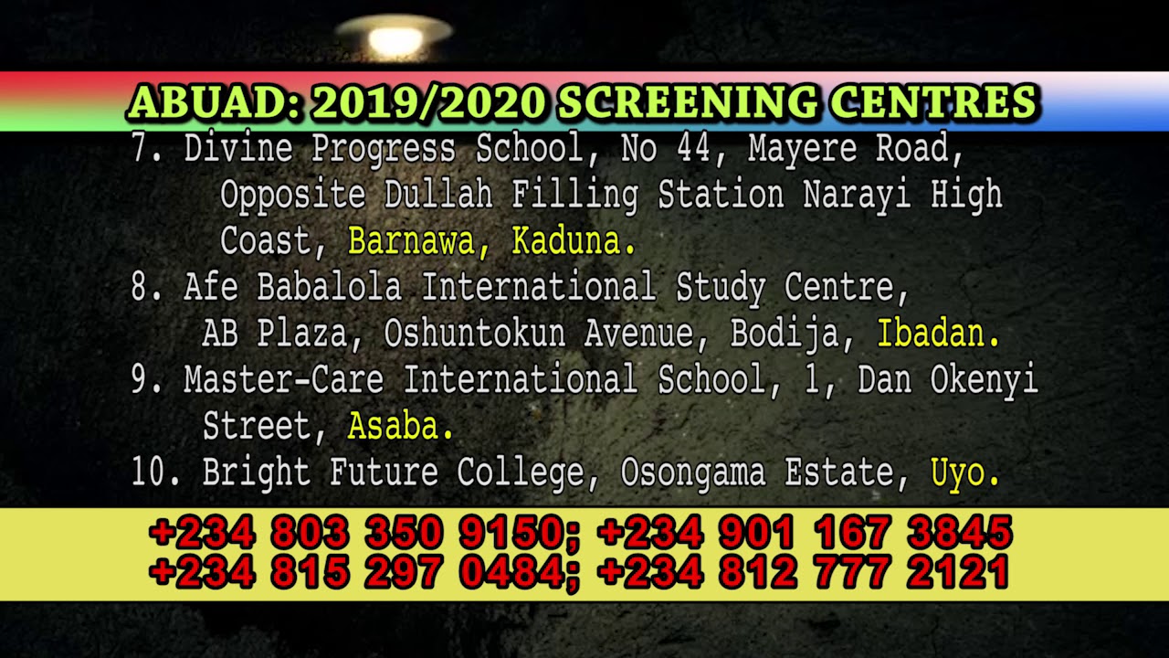 AFE BABALOLA UNIVERSITY, ABUAD 2019/2020 ADMISSION SCREENING 22ND JUNE ...