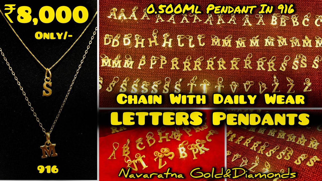 ₹10,000 to Chain with Letters Pendant Collections 916 Hallmarked/0 ...