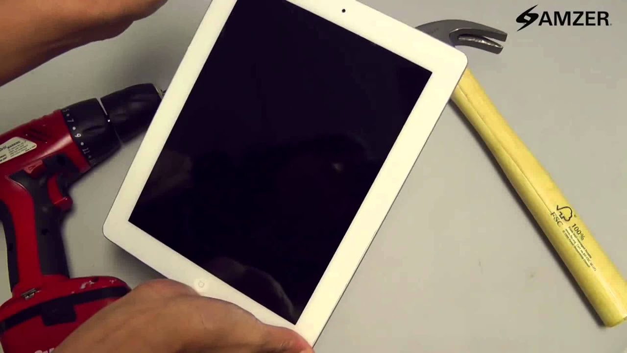 AmzerÂ® ShatterProof Screen Protector Drill Hammer Test iPad 21 - YouTube