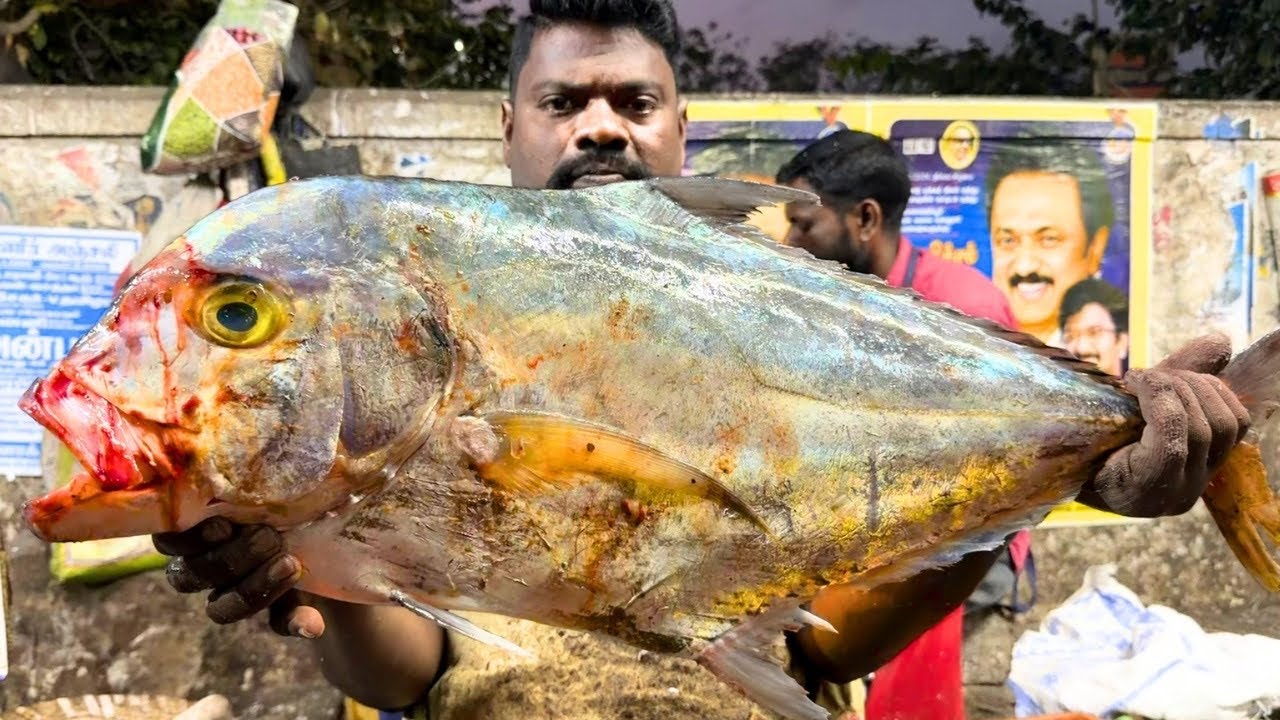 KASIMEDU SELVAM DIAMOND TREVALLY FISH CUTTING | UK SONS MARINE 🇮🇳 - YouTube