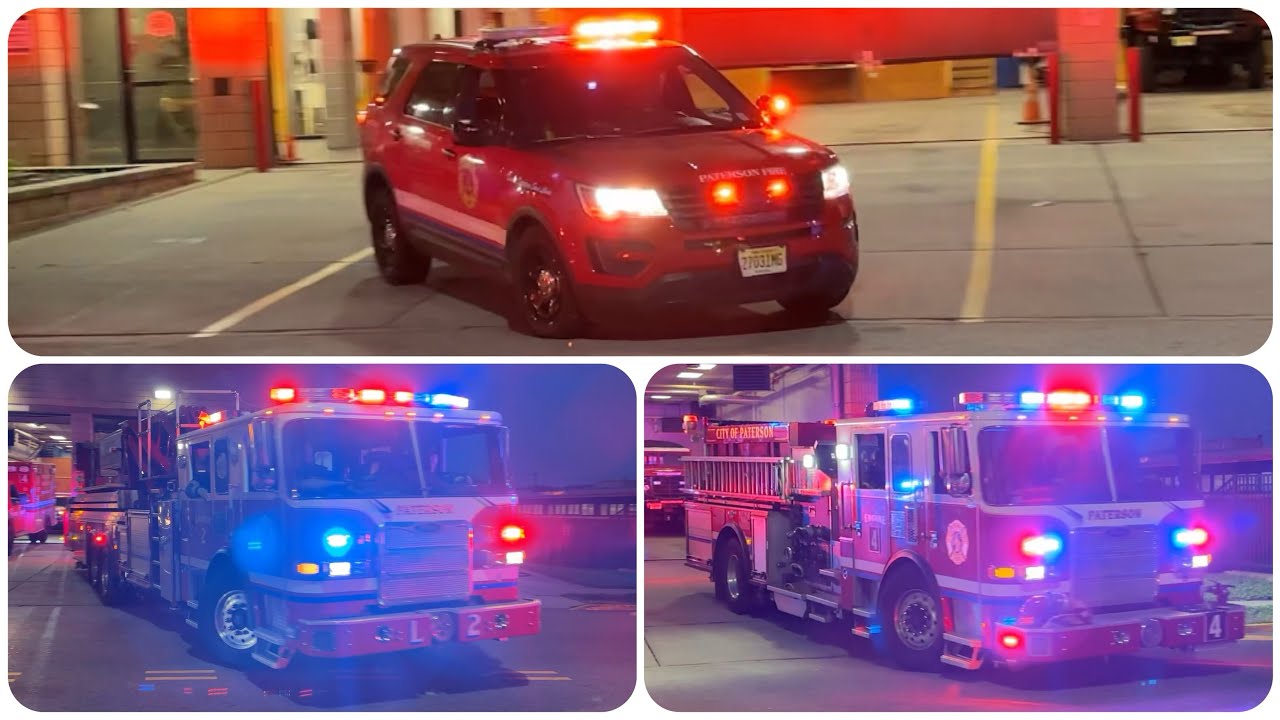Paterson Fire Dept Engine 4, Ladder 2 & Battalion 3 Responding Out Of ...