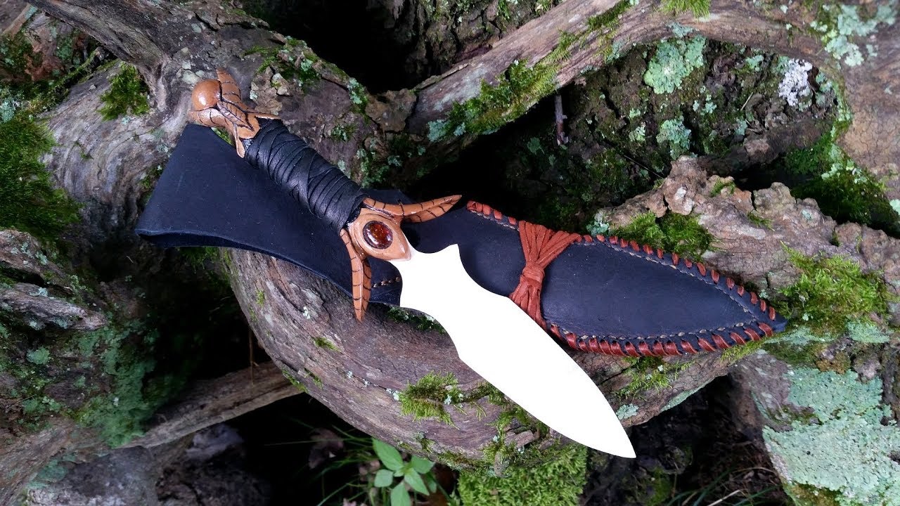 Custom Made Athame with amber, leaf carvings and waisted bone blade ...