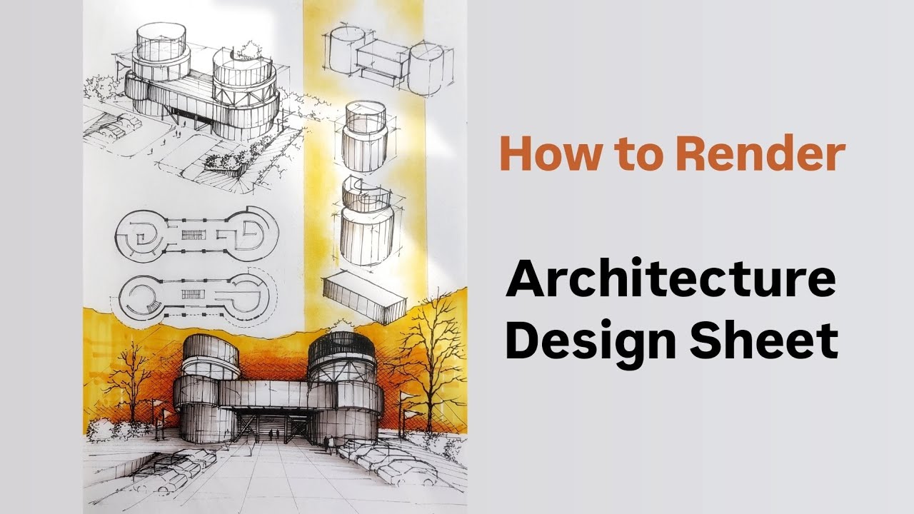 How to Render an Architecture Design Sheet with Marker & Dry pastel🟠🟡 ...
